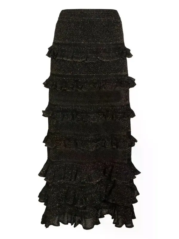 Zimmermann Midi Ruffled Tiers Skirt - Black