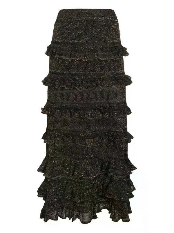 Zimmermann Midi Ruffled Tiers Skirt - Black