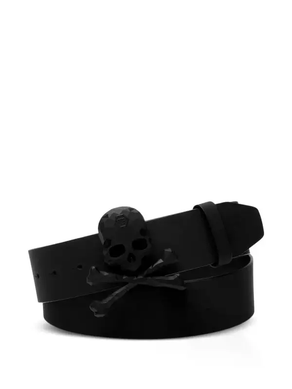 Philipp Plein Skull & Bones Leather Belt - Black