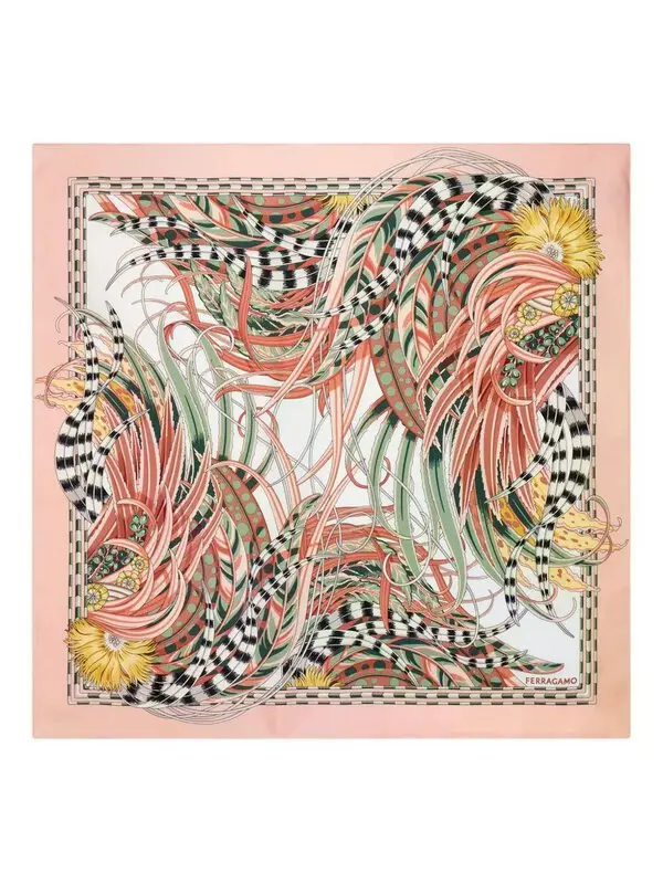 FERRAGAMO Rooster Print Silk Scarf - Pink