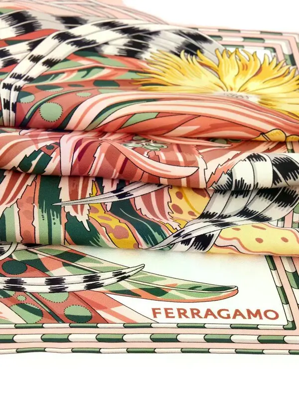 FERRAGAMO Rooster Print Silk Scarf
