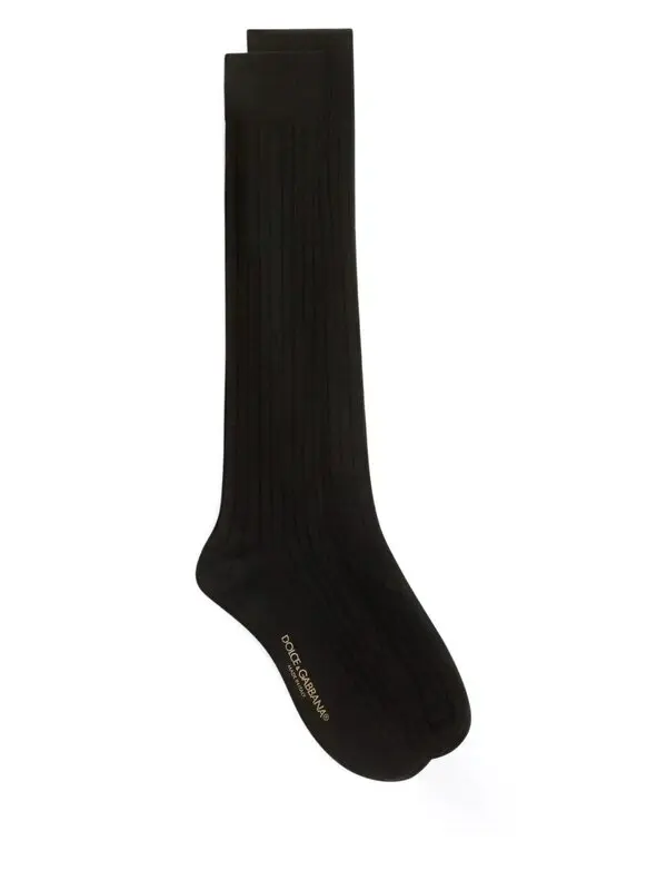 Dolce & Gabbana Ribbed Knee-high Socks With Logo - Black