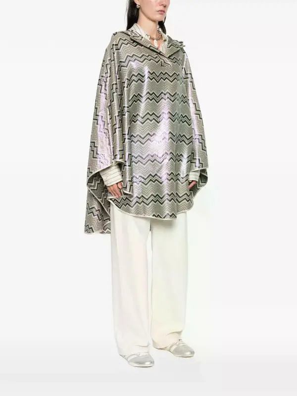 Missoni Hooded Chevron-pattern Cape - Green