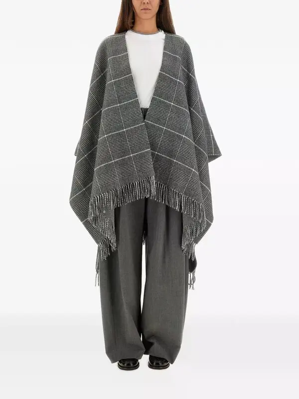 Brunello Cucinelli Check-pattern Cape With Fringe