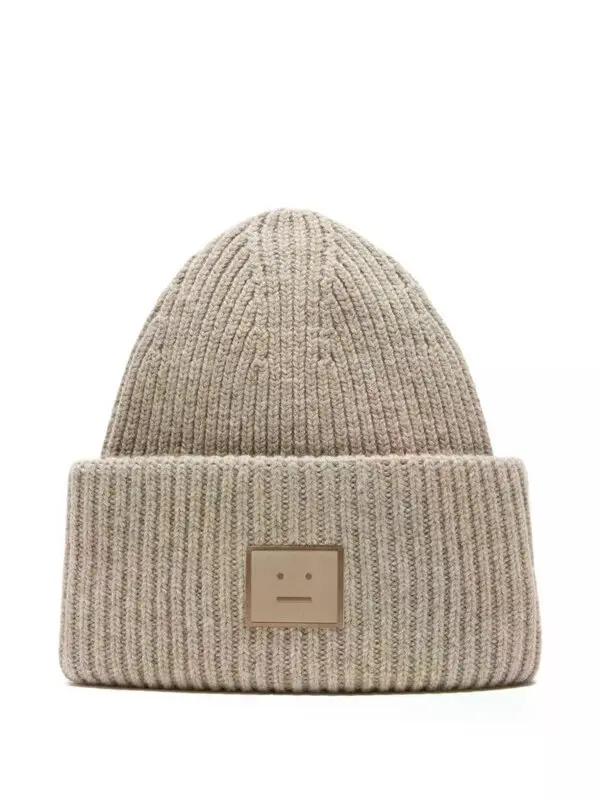 Acne Studios Logo-patch Ribbed Beanie - Neutrals