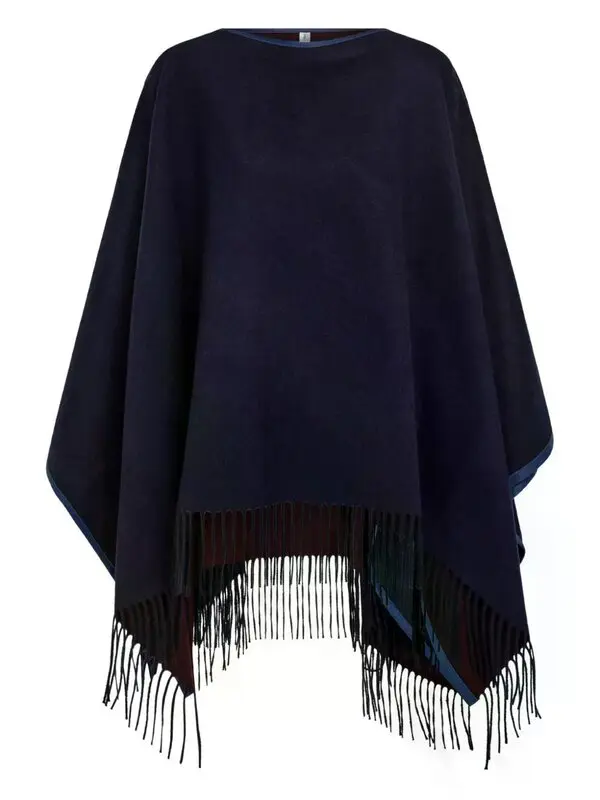 FERRAGAMO Leather Trim Fringed Cashmere Cape