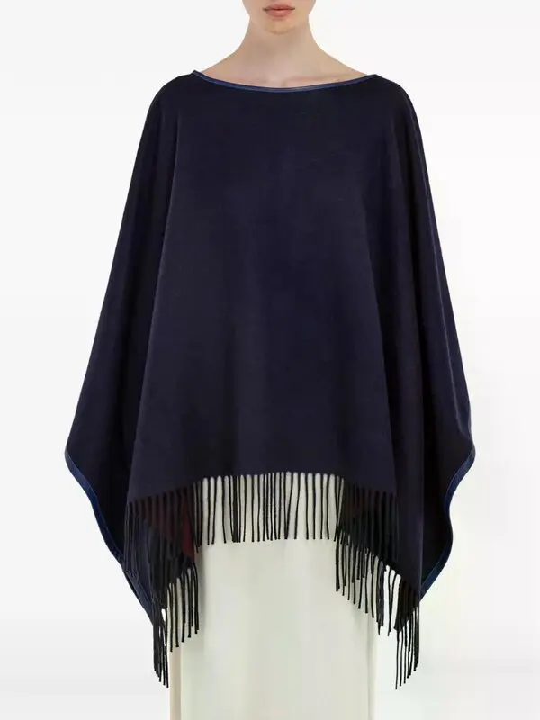 FERRAGAMO Leather Trim Fringed Cashmere Cape