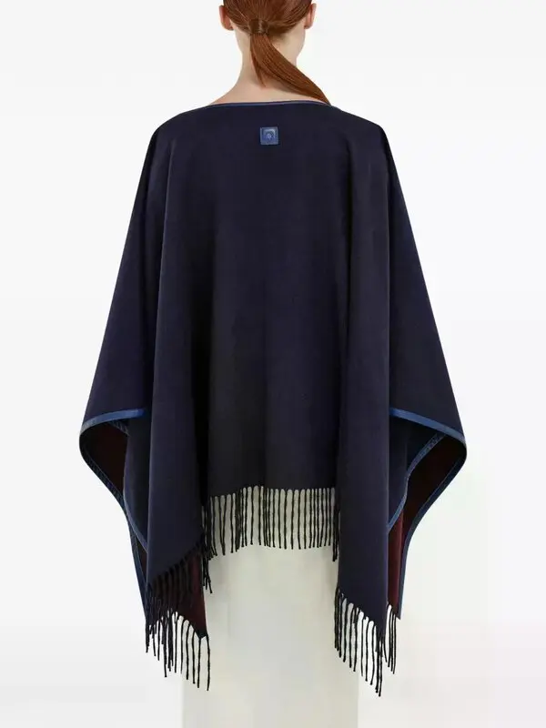 FERRAGAMO Leather Trim Fringed Cashmere Cape