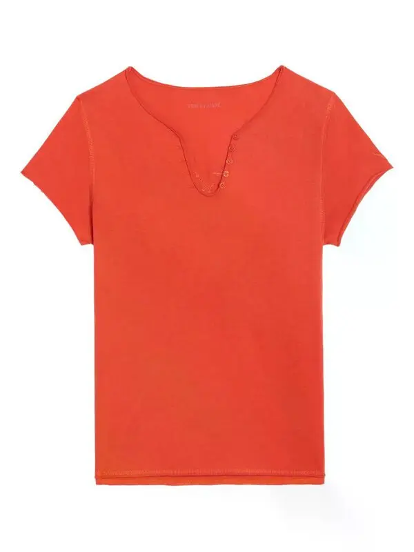 Zadig&Voltaire Short-sleeve Henley T-shirt With Fishnet Heart Detail - Orange