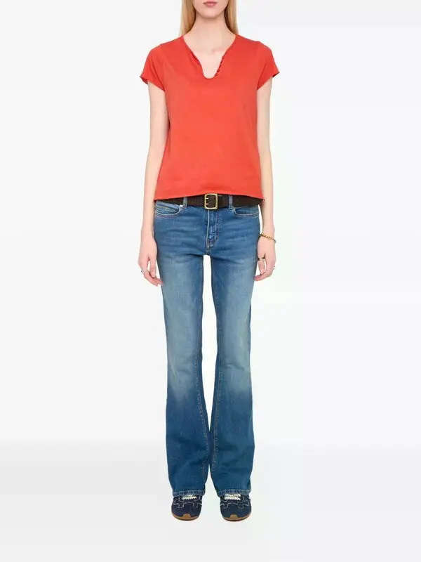 Zadig&Voltaire Short-sleeve Henley T-shirt With Fishnet Heart Detail - Orange