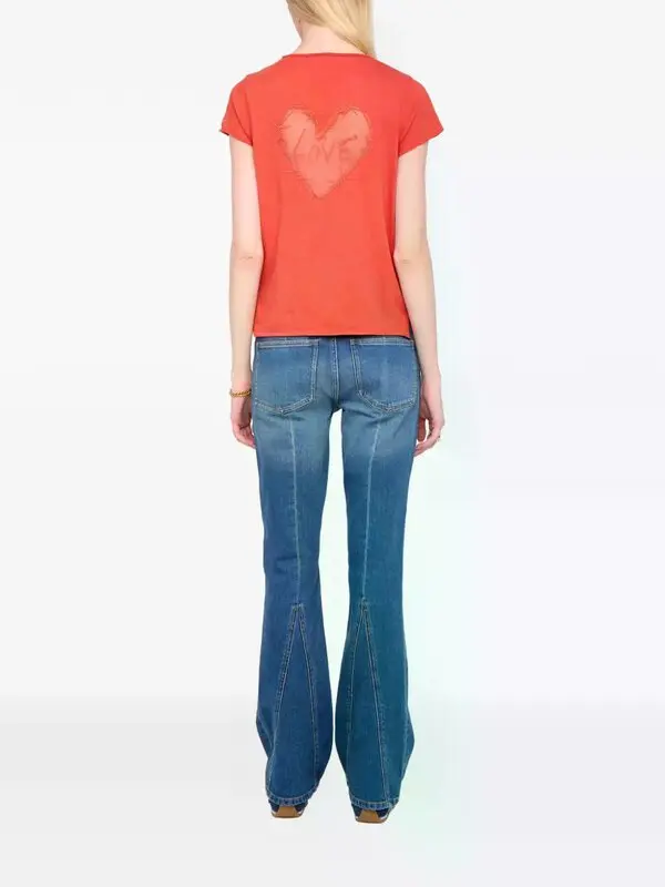 Zadig&Voltaire Short-sleeve Henley T-shirt With Fishnet Heart Detail - Orange