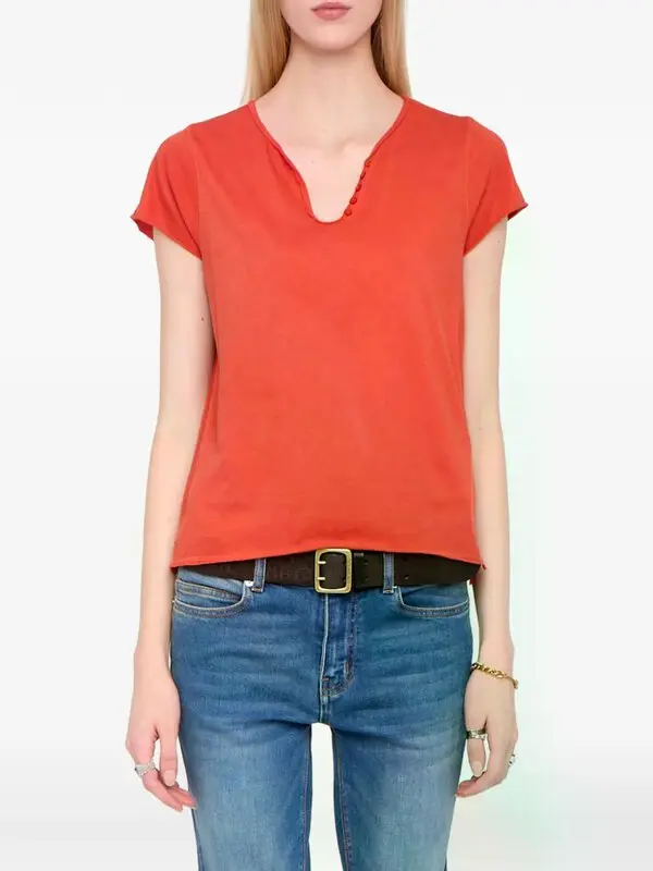 Zadig&Voltaire Short-sleeve Henley T-shirt With Fishnet Heart Detail - Orange