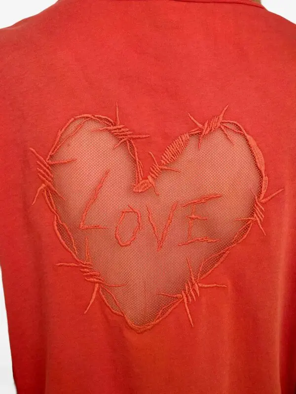 Zadig&Voltaire Short-sleeve Henley T-shirt With Fishnet Heart Detail - Orange