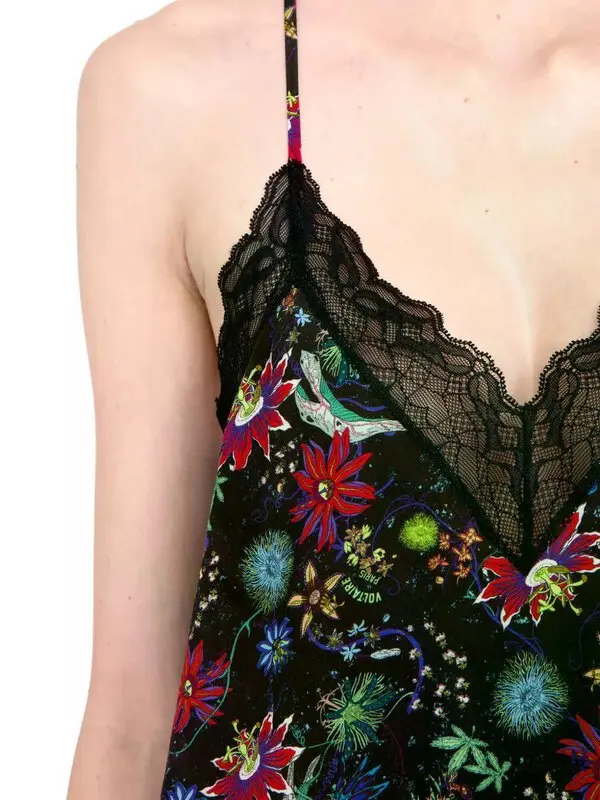 Zadig&Voltaire Christy Floral Print Lace Trim Camisole - Black