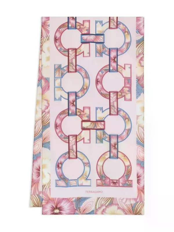 FERRAGAMO Gancini Floral Print Scarf - Pink