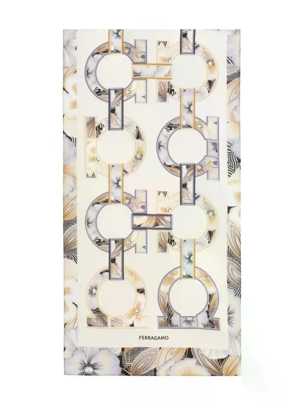 FERRAGAMO Gancini Brezza-print Silk Scarf - Neutrals