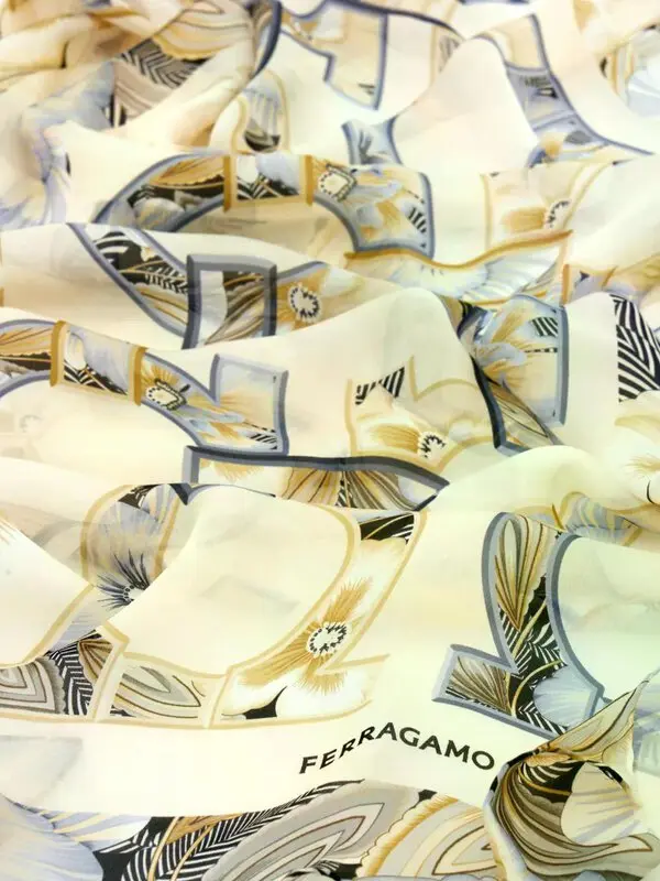 FERRAGAMO Gancini Brezza-print Silk Scarf - Neutrals