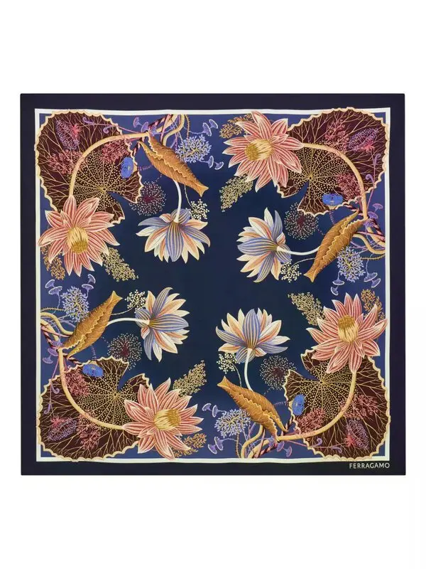 FERRAGAMO Water Lilies Printed Scarf - Blue