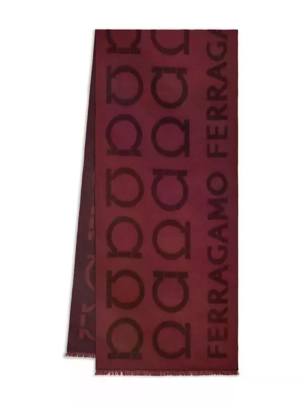 FERRAGAMO Gancini Jacquard Logo Scarf - Red
