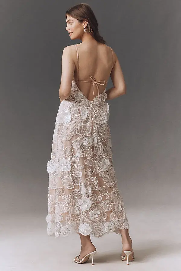 Helsi Embroidered Mesh Tie-Back Midi Dress - White