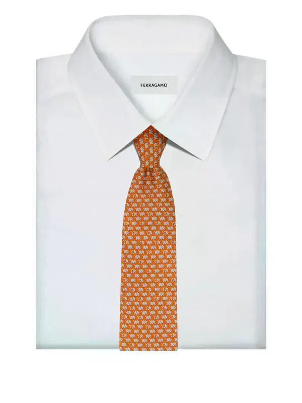 FERRAGAMO Elephant Gancini Silk Necktie