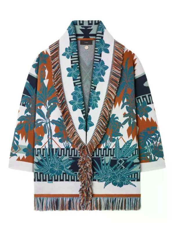Alanui Island Soul Fringed Floral Cardigan - Blue