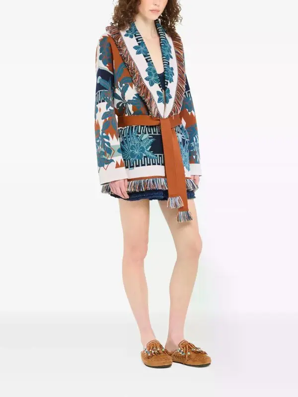 Alanui Island Soul Fringed Floral Cardigan - Blue