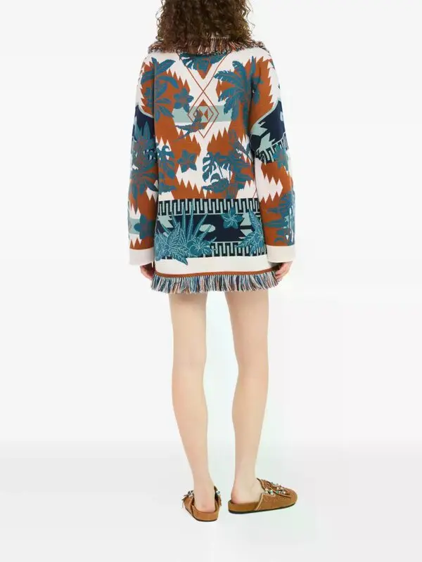 Alanui Island Soul Fringed Floral Cardigan - Blue