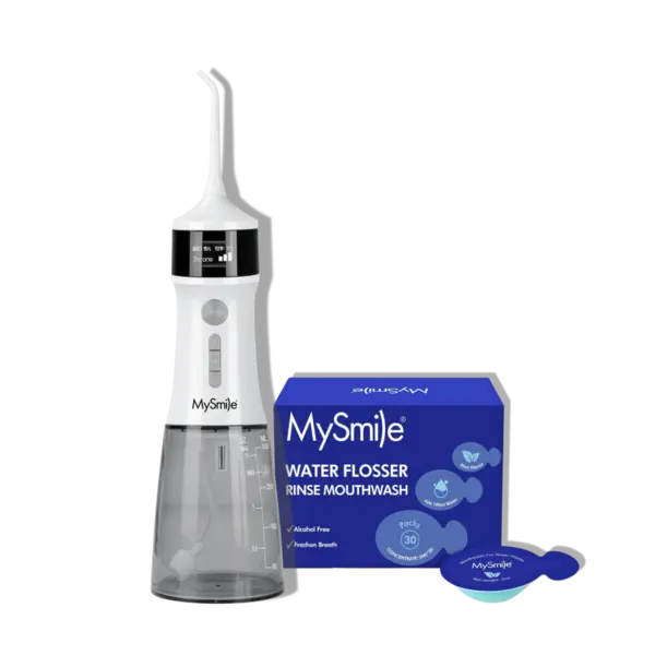 MYSMILE Lp221 Cordless Uvc Sterilizable Water Flosser With Mouthwash Pods Bundle - White