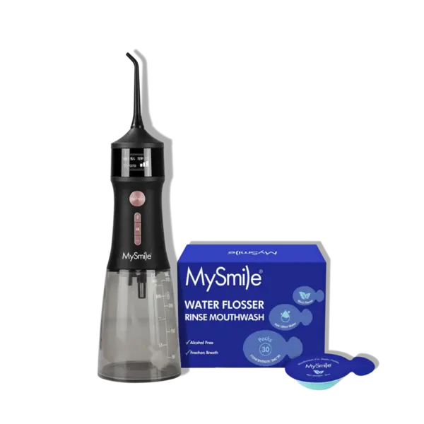 MYSMILE Lp221 Cordless Uvc Sterilizable Water Flosser With Mouthwash Pods Bundle - Black