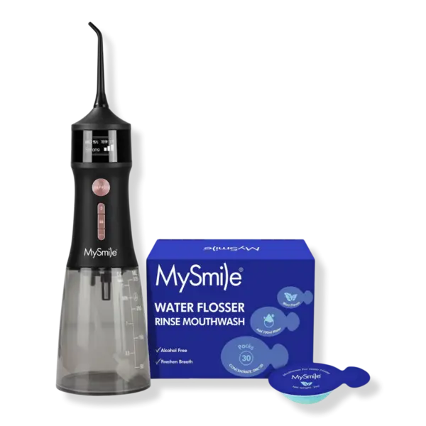 MYSMILE Lp221 Cordless Uvc Sterilizable Water Flosser With Mouthwash Pods Bundle - Black