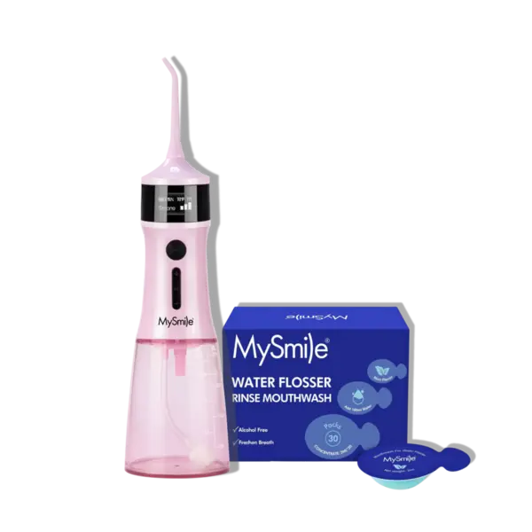 MYSMILE Lp221 Cordless Uvc Sterilizable Water Flosser With Mouthwash Pods Bundle - Pink