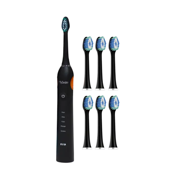 MYSMILE Sonic Toothbrush & Replacement Heads Bundle - Black