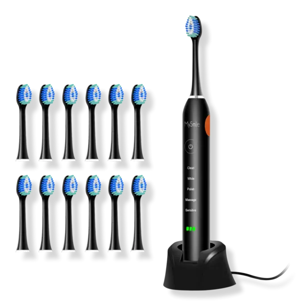 MYSMILE Sonic Toothbrush & Replacement Heads Bundle - Black
