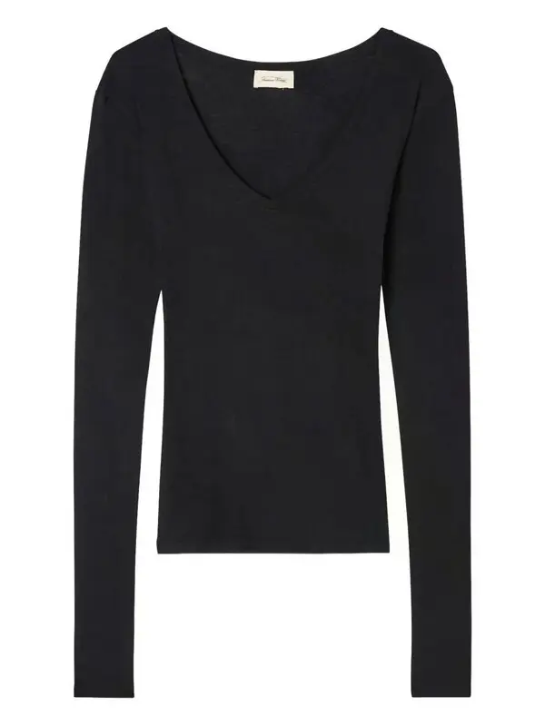 American Vintage Massachusetts Long-sleeve V-neck Top - Black