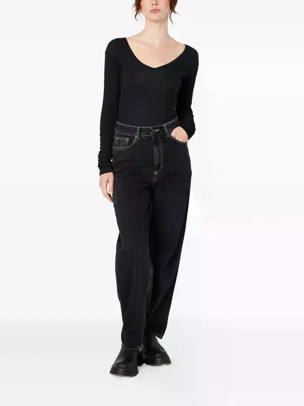 American Vintage Massachusetts Long-sleeve V-neck Top - Black