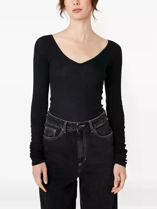 American Vintage Massachusetts Long-sleeve V-neck Top - Black