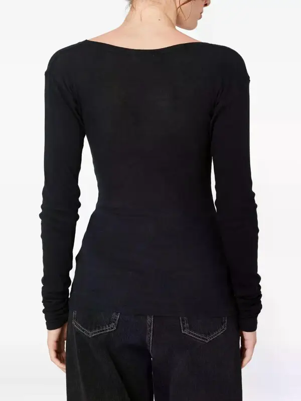 American Vintage Massachusetts Long-sleeve V-neck Top - Black