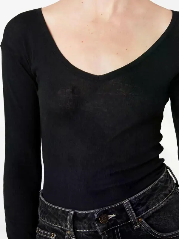 American Vintage Massachusetts Long-sleeve V-neck Top - Black