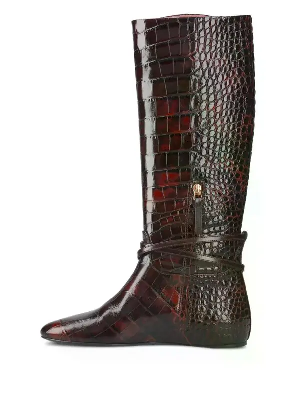 Premiata Croc-embossed Buckle Boots - Brown