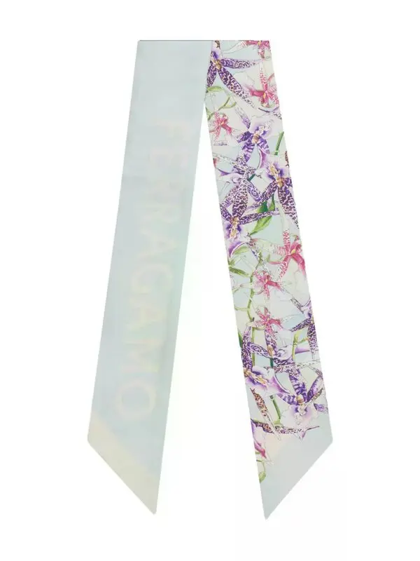 FERRAGAMO Floral Bloom Silk Scarf - Blue