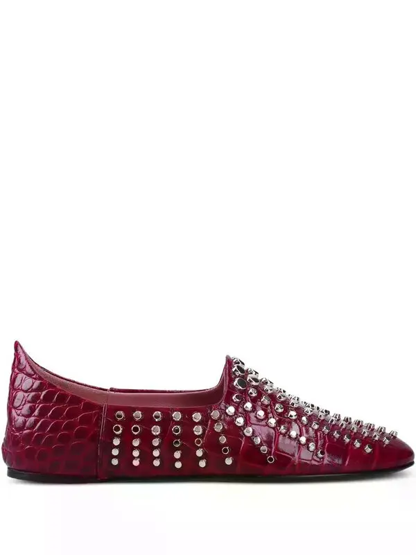 Premiata Studded Croc-embossed Ballet Flats - Red