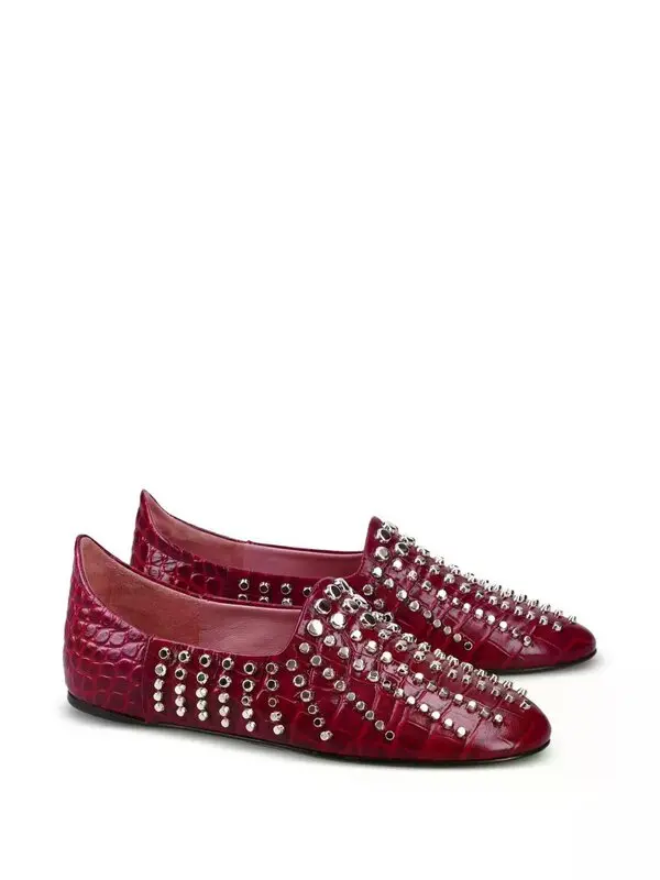 Premiata Studded Croc-embossed Ballet Flats