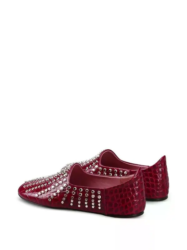 Premiata Studded Croc-embossed Ballet Flats