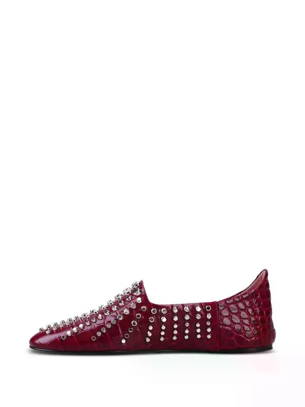 Premiata Studded Croc-embossed Ballet Flats