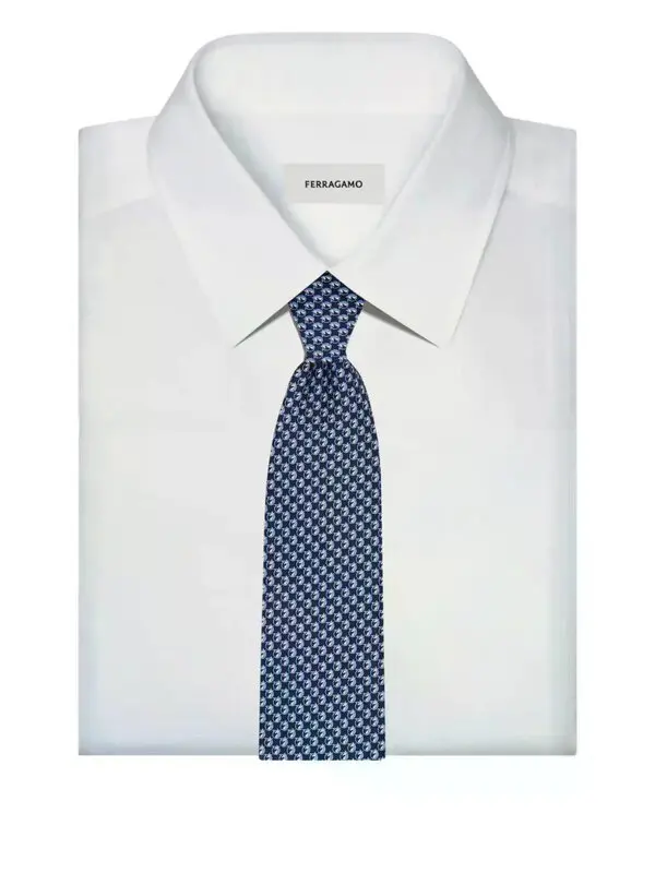FERRAGAMO Gancini Pegasus Print Silk Neck Tie