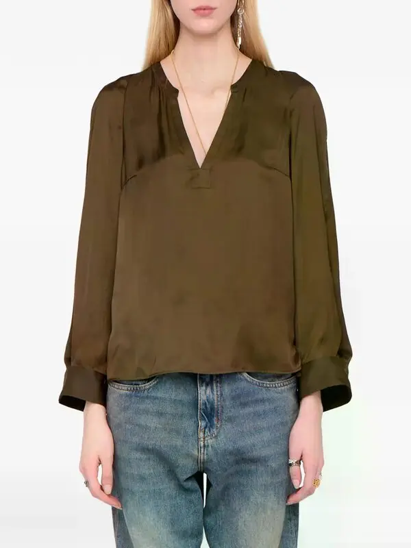 Zadig&Voltaire Torny V-neck Satin Blouse - Green