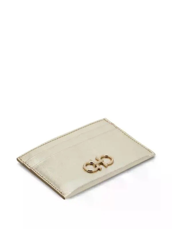 FERRAGAMO Gancini Leather Card Holder - Gold