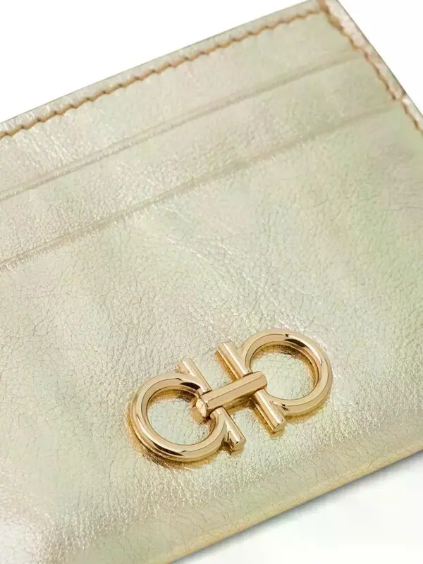 FERRAGAMO Gancini Leather Card Holder - Gold