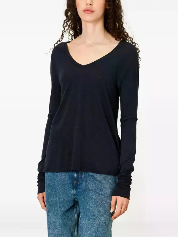 American Vintage Jacksonville Textured V-neck Top - Blue